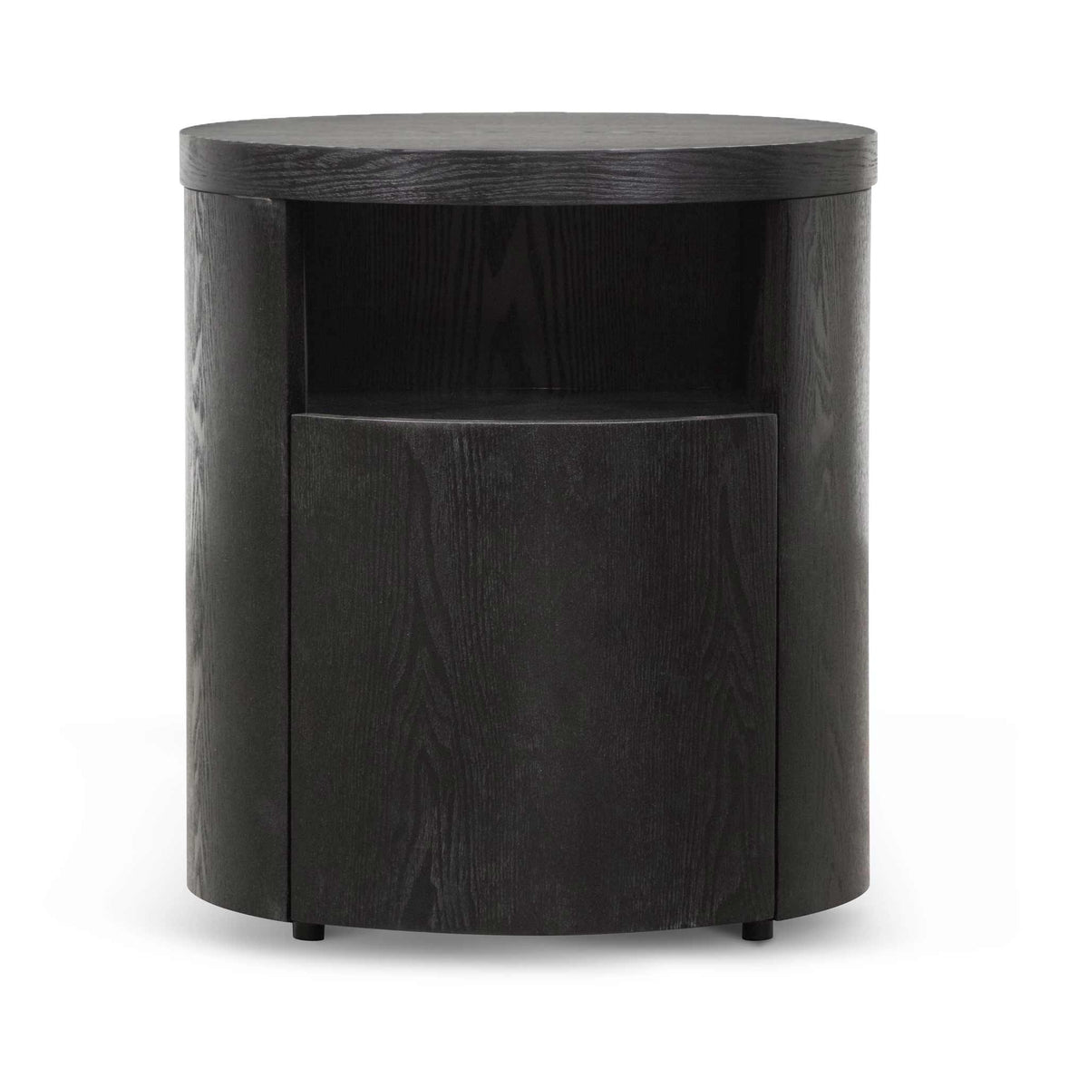 Amelia Round Wooden Bedside Table w/ Drawer - Black Mountain