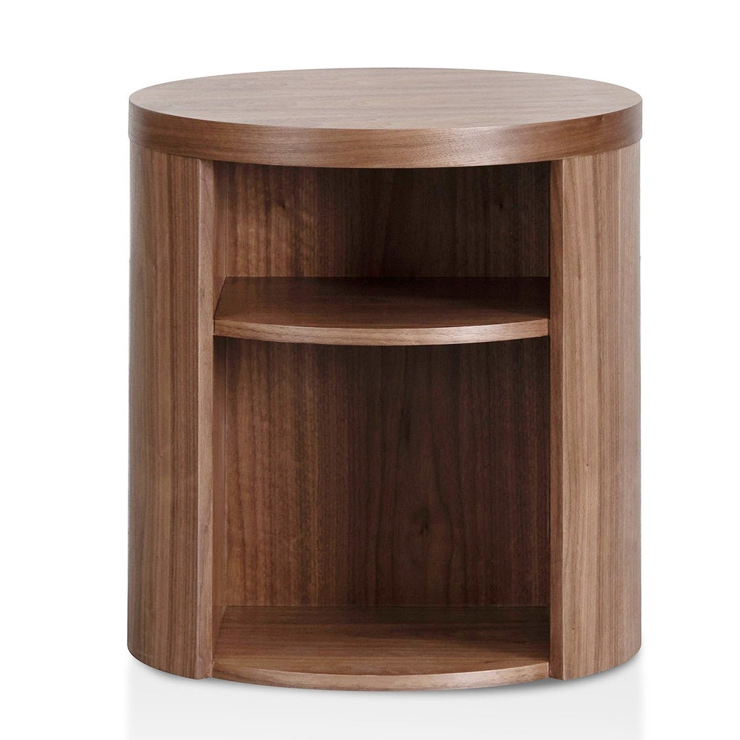 Amelia Round Wooden Bedside Table - Walnut