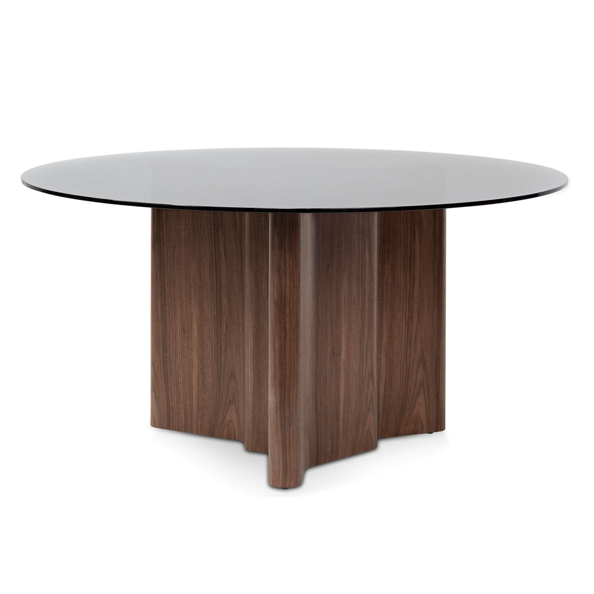 Blake 1.5m Round Black Glass Dining Table - Walnut