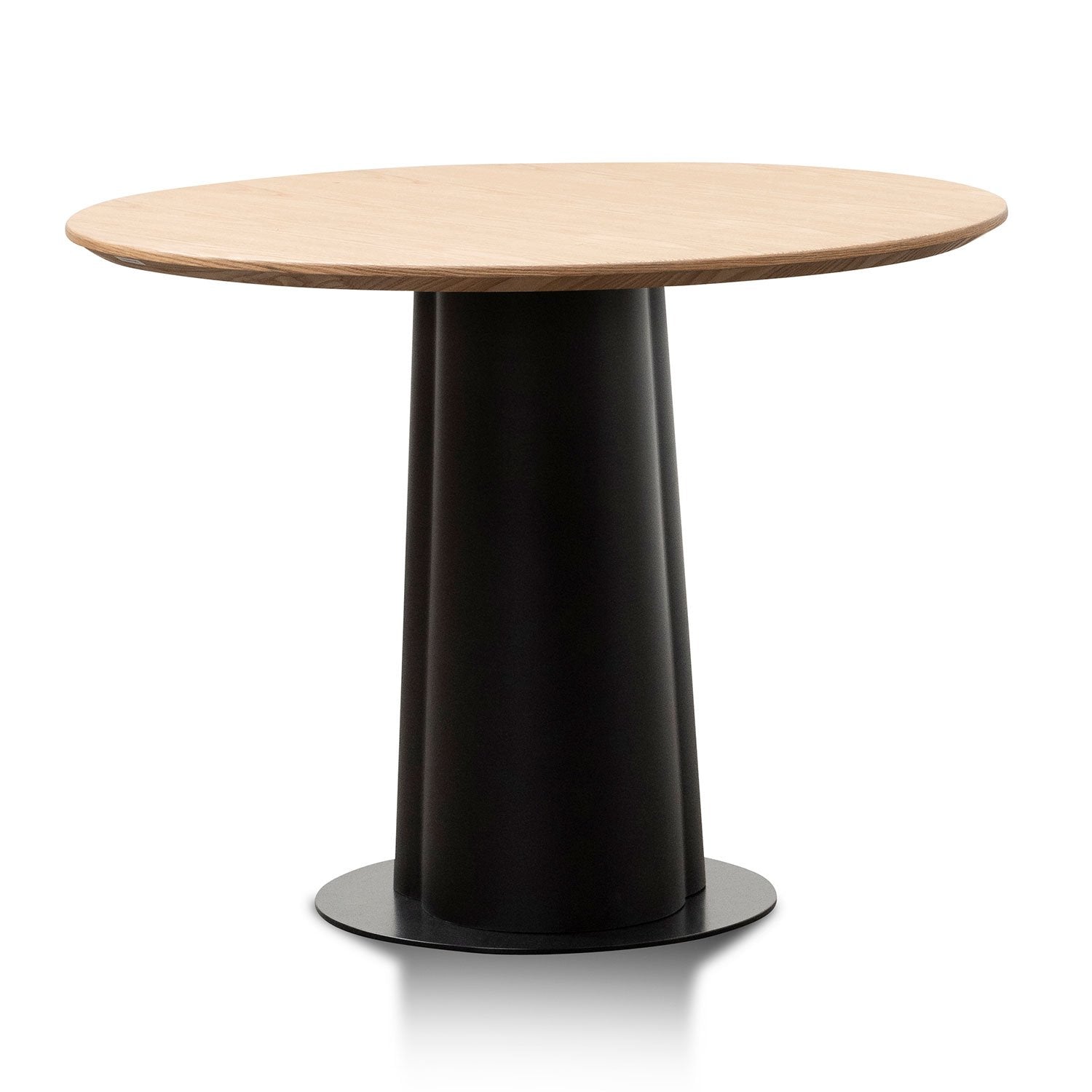Nilo Round Wooden Dining Table - Natural Top and Black Base
